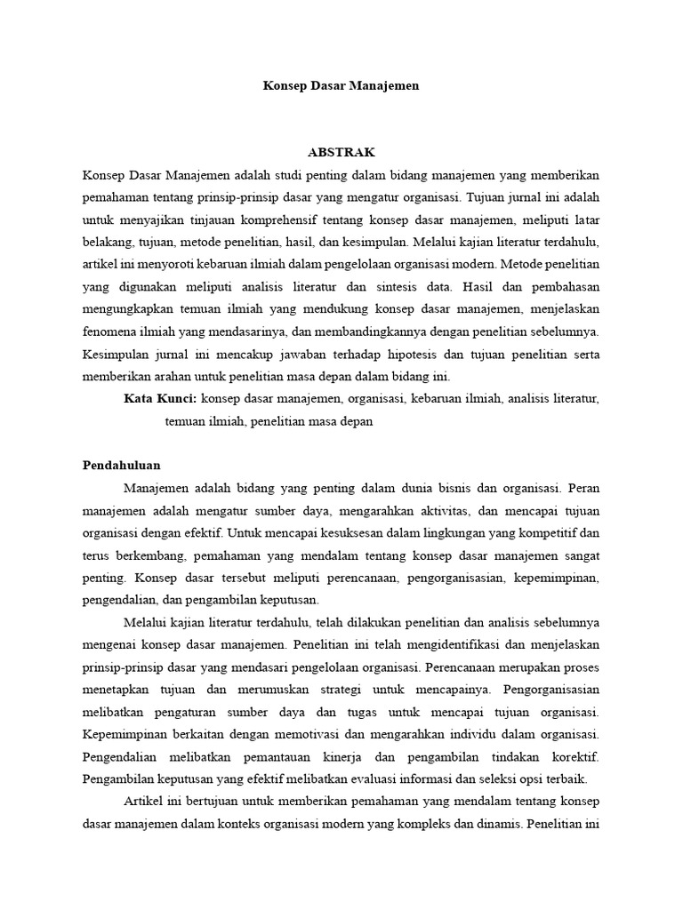 Jurnal Konsep Dasar Manajemen | PDF