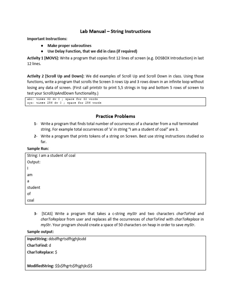 Lab Manual 7 - String Instructions | PDF | String (Computer Science) | Computer Engineering