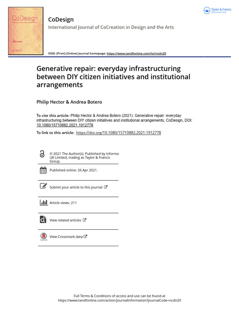 Generative Repair: Everyday Infrastructuringbetween DIY Citizen ...