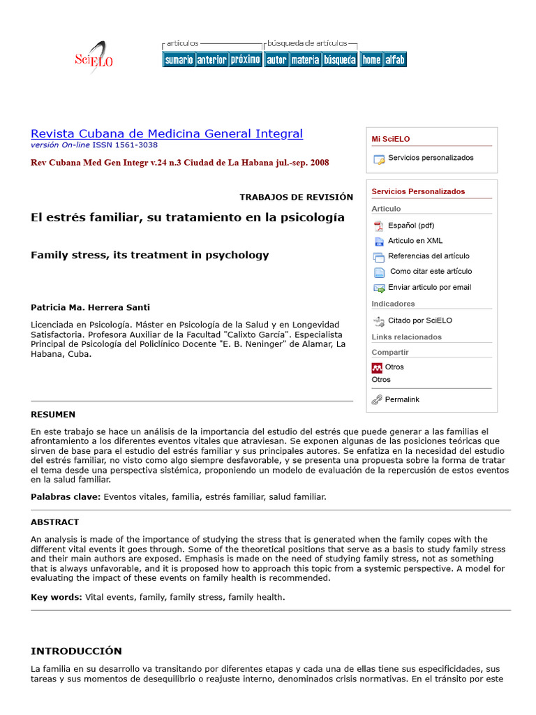 Estrés Familiar y Su Tratamiento Psicológico | PDF | Estrés (biología ...