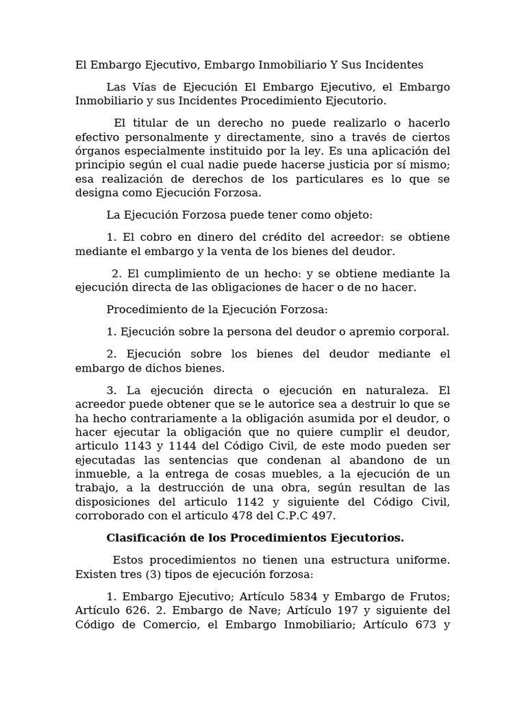 Embargo Ejecutivo e Inmobiliario: Guía Legal | PDF | Pagos | Subasta
