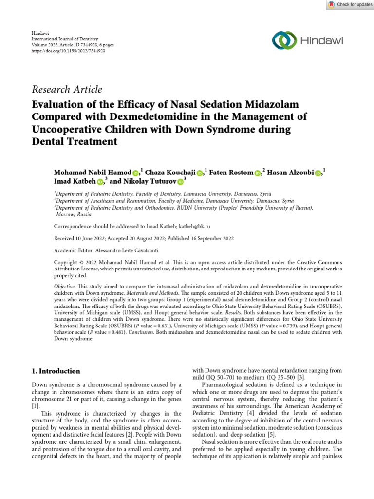 International Journal of Dentistry - 2022 - Hamod - Evaluation of The Efficacy of Nasal Sedation ...