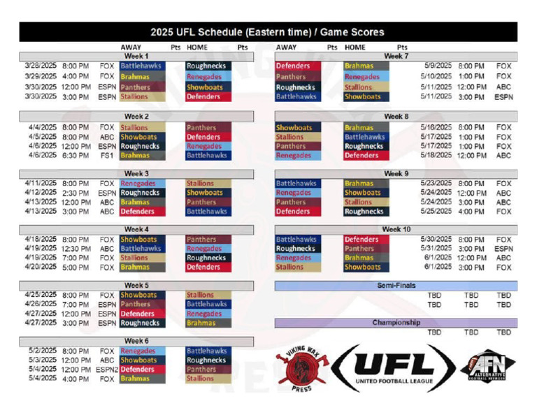 Ufl 2025 Schedule Printable Pdf