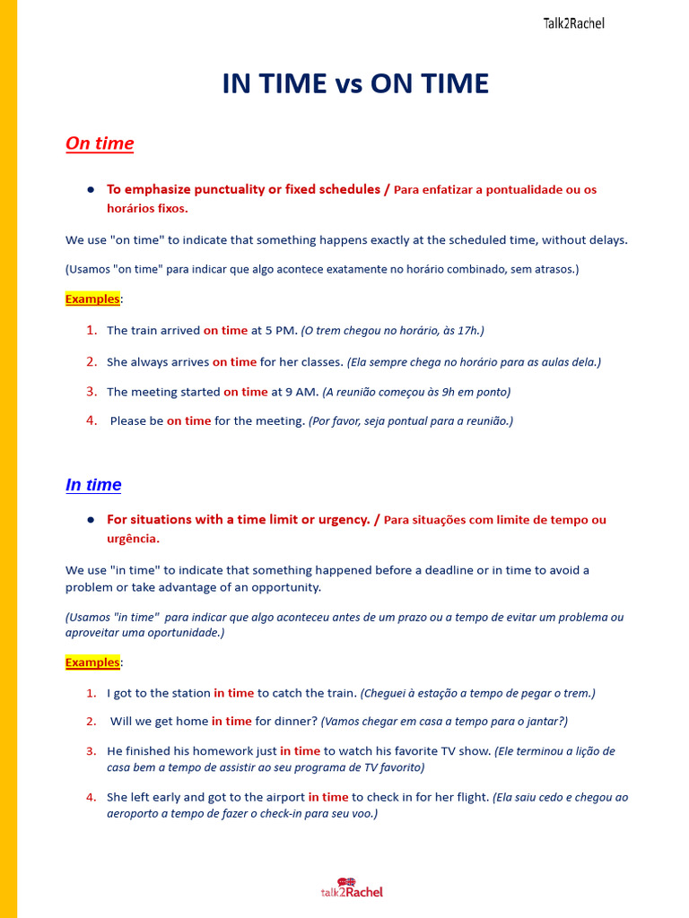 In Time Vs On Time - Talk2Rachel | PDF