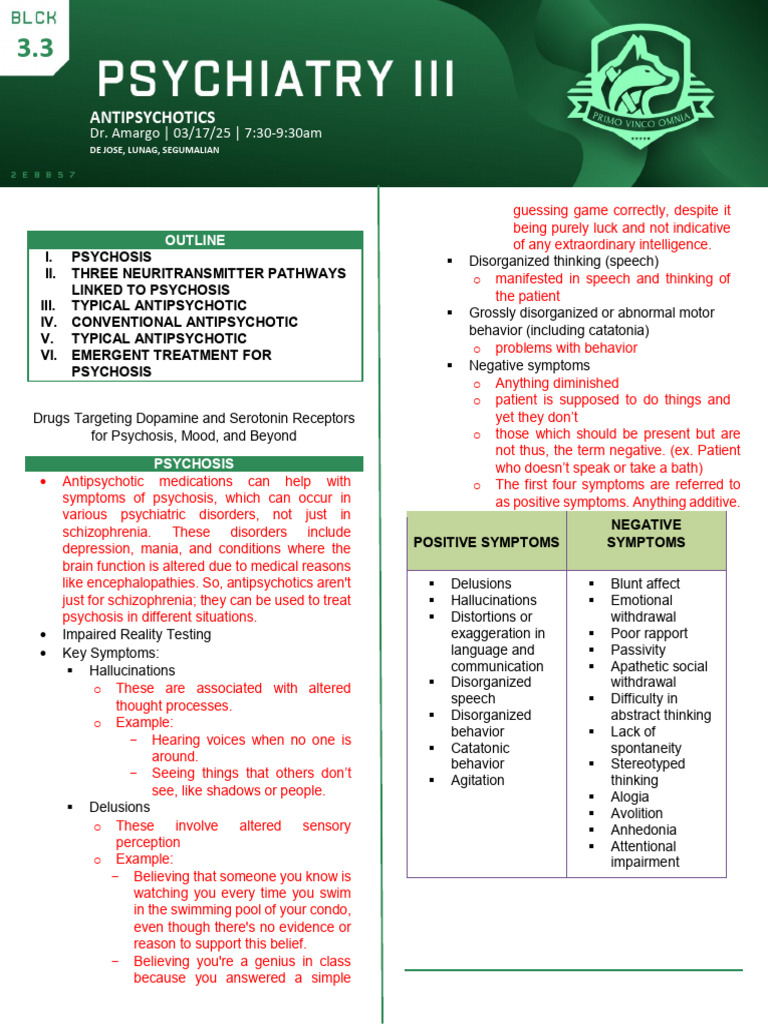 PSYCH II BLOCK 3.3 Antipsychotic | PDF | Psychosis | Antipsychotic