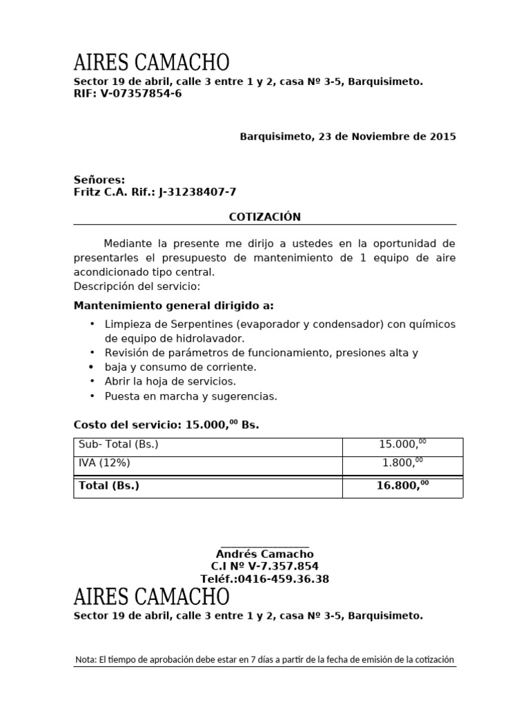 presupuestos aires camacho | PDF | Procesos industriales | Sector secundario de la economía