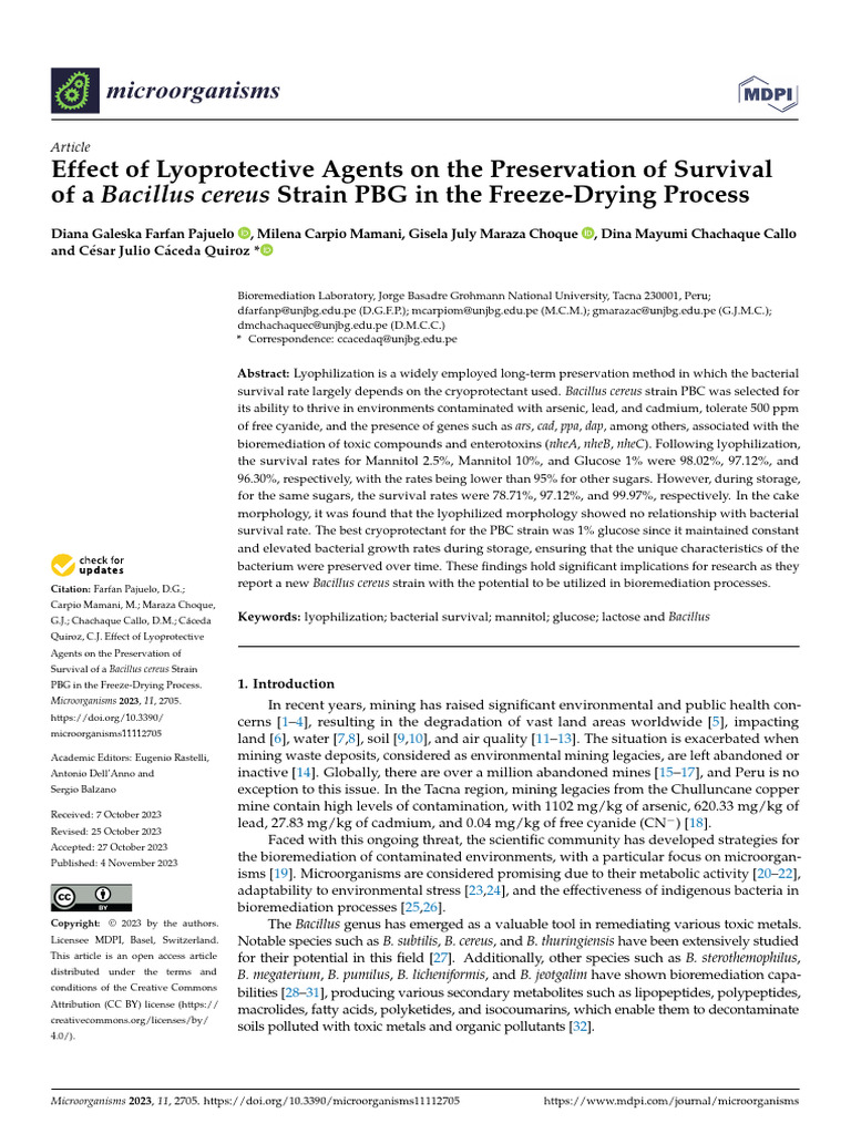 Effect of Lyoprotective Agents on the Preservation of Survival of a ...