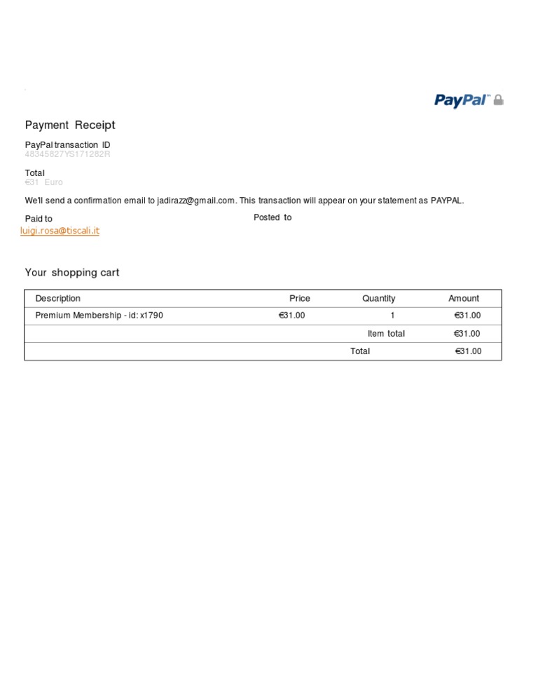 Payment Receipt - PayPal | PDF