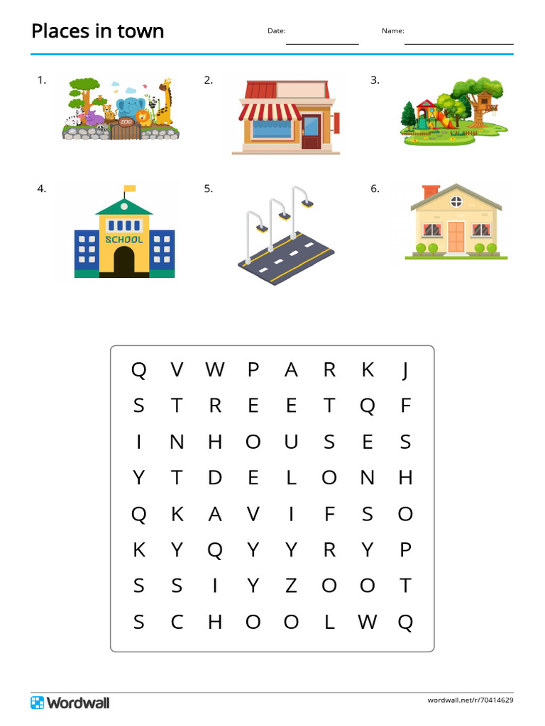 Places in Town Wordsearch | PDF