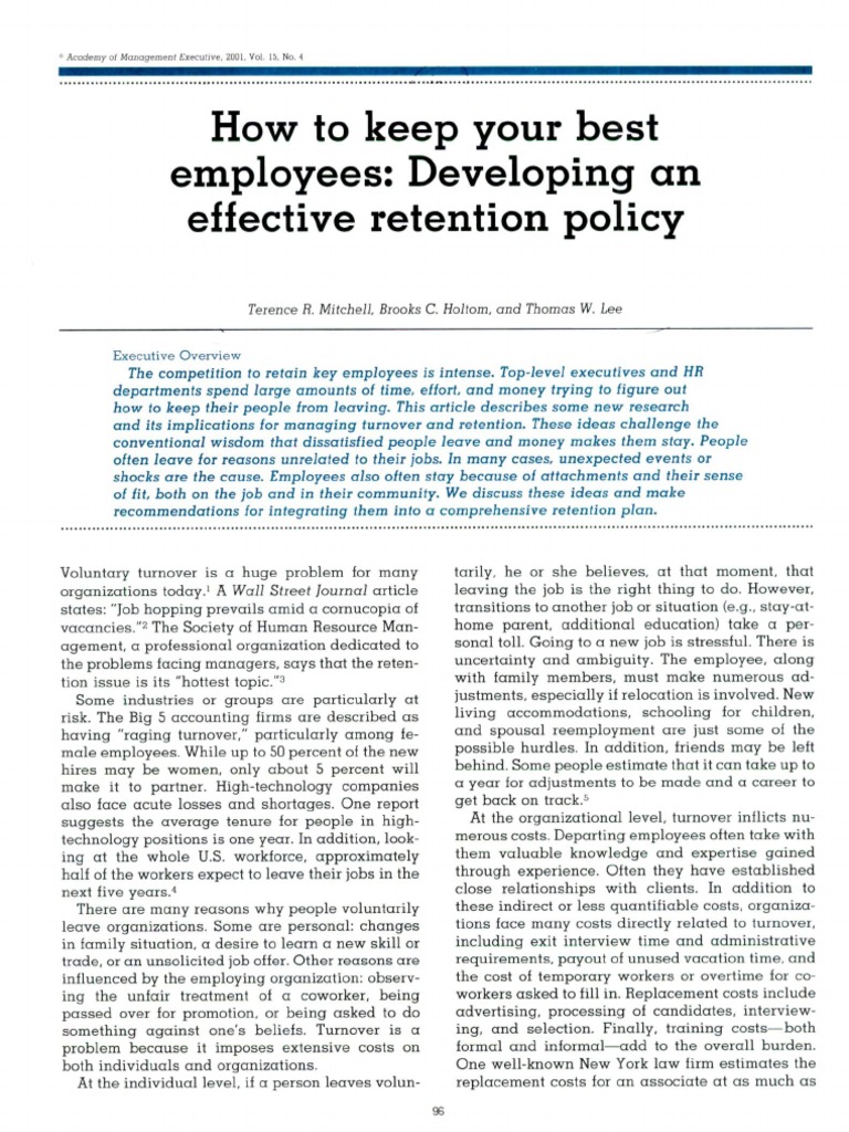 Developing an Effective Employee Retention Policy: Understanding Why ...