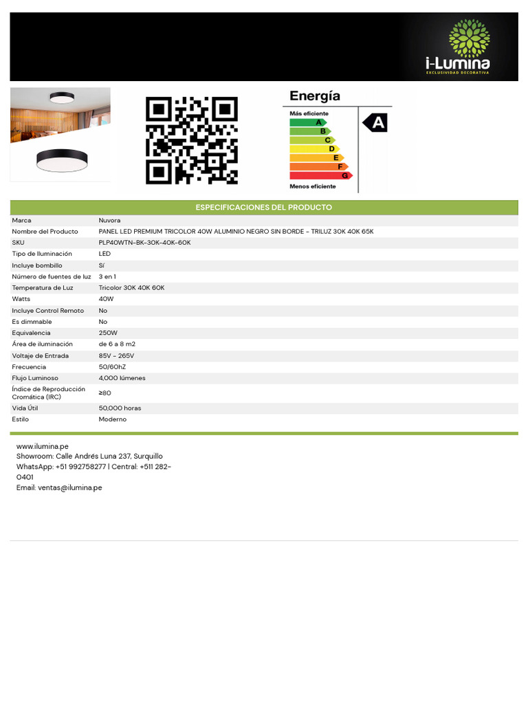PANEL LED PREMIUM TRICOLOR 40W ALUMINIO NEGRO SIN BORDE - TRILUZ 30K 4 – i-Lumina | PDF