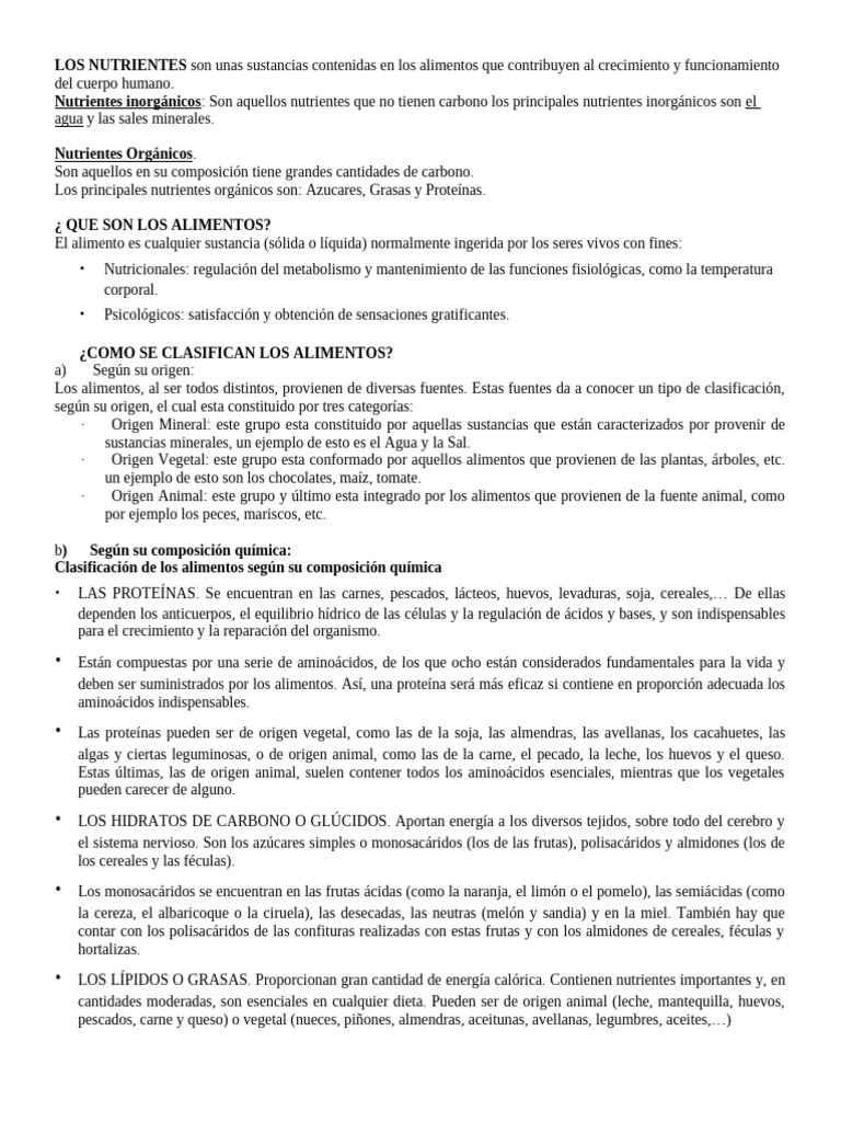 Los nutrientes | PDF | Nutrientes | Alimentos