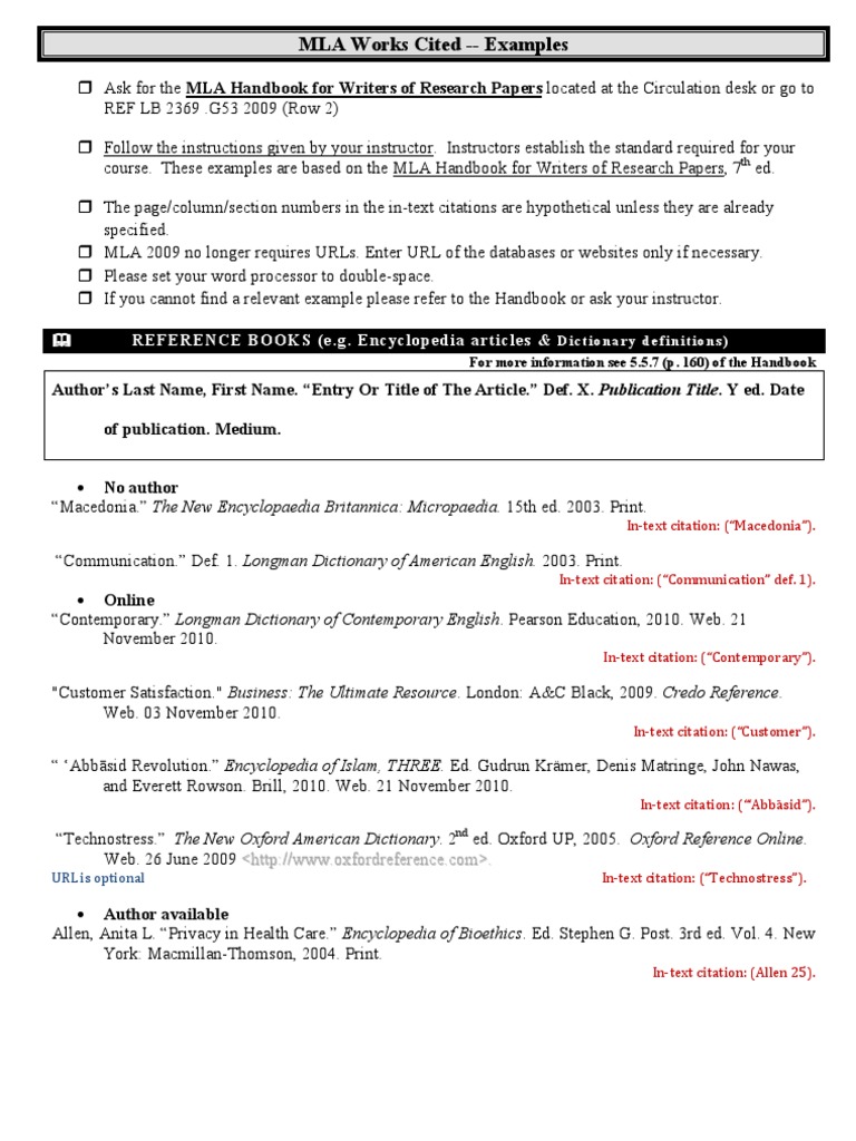 Citation MLA | PDF | Citation | Encyclopedias