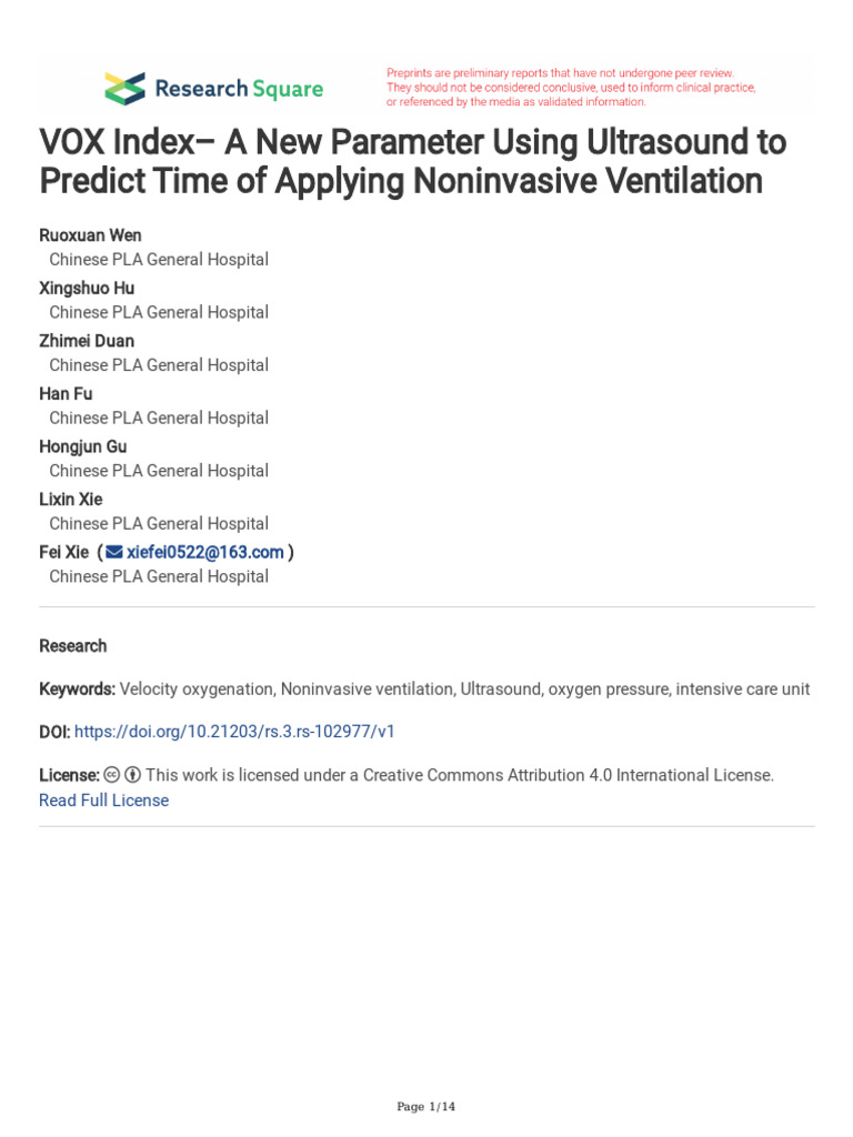 VOX Index - A New Parameter Using Ultrasound To Pre | PDF | Respiratory ...
