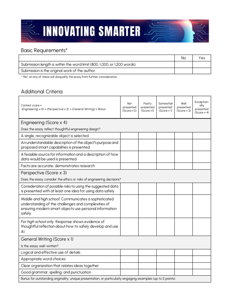 2025 Writing Contest Rubric | PDF | Essays | Engineering