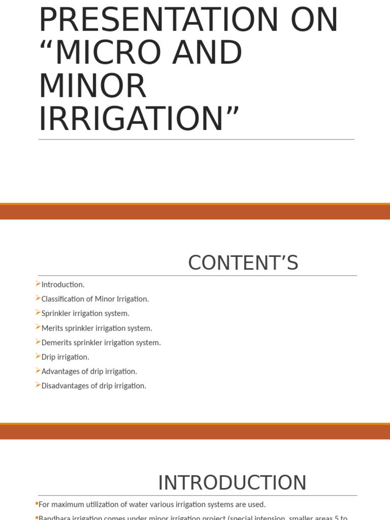 PRESENTATION ON Minor and Micro Irrigation. 123 | PDF | Irrigation | Water Management