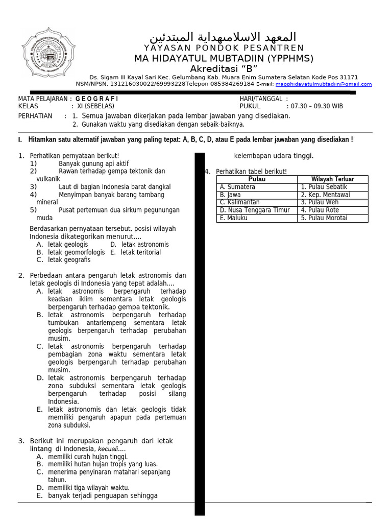 Soal Geografi Kelas 11 | PDF
