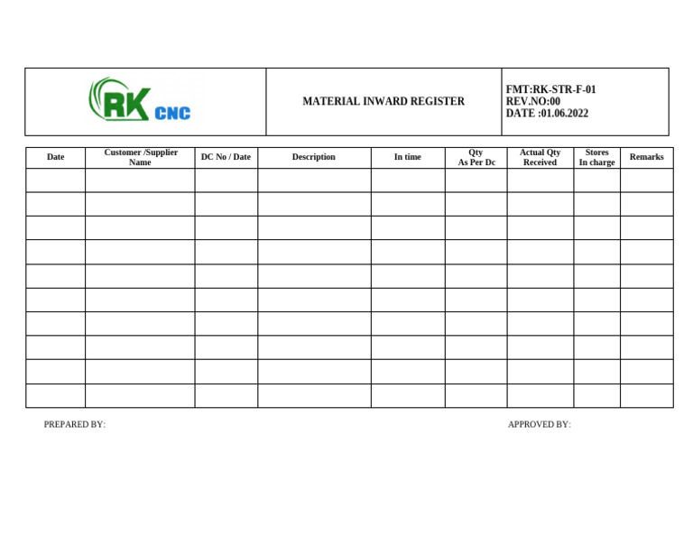 1.material Inward Register | PDF