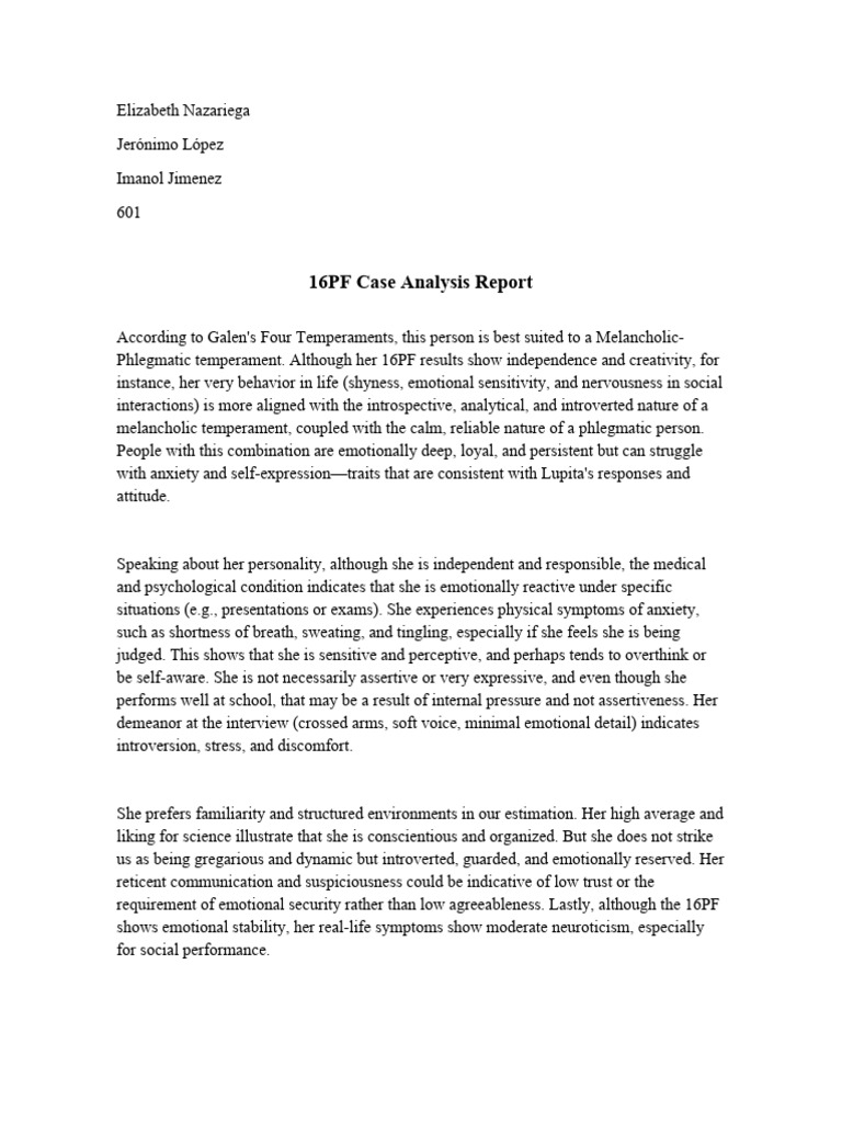 16PF Case Analysis Report | PDF | Extraversion And Introversion | Anxiety