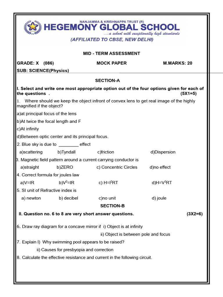 G10 SCI (PHY) Mock Paper | PDF