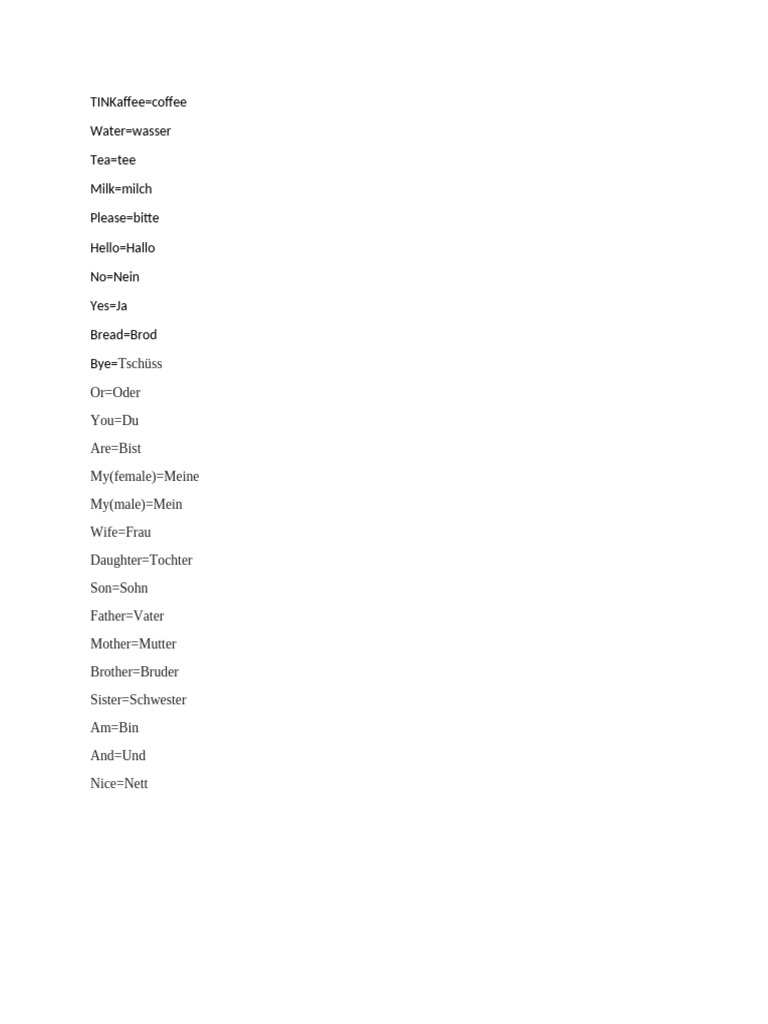 German Vocabulary Basics | PDF