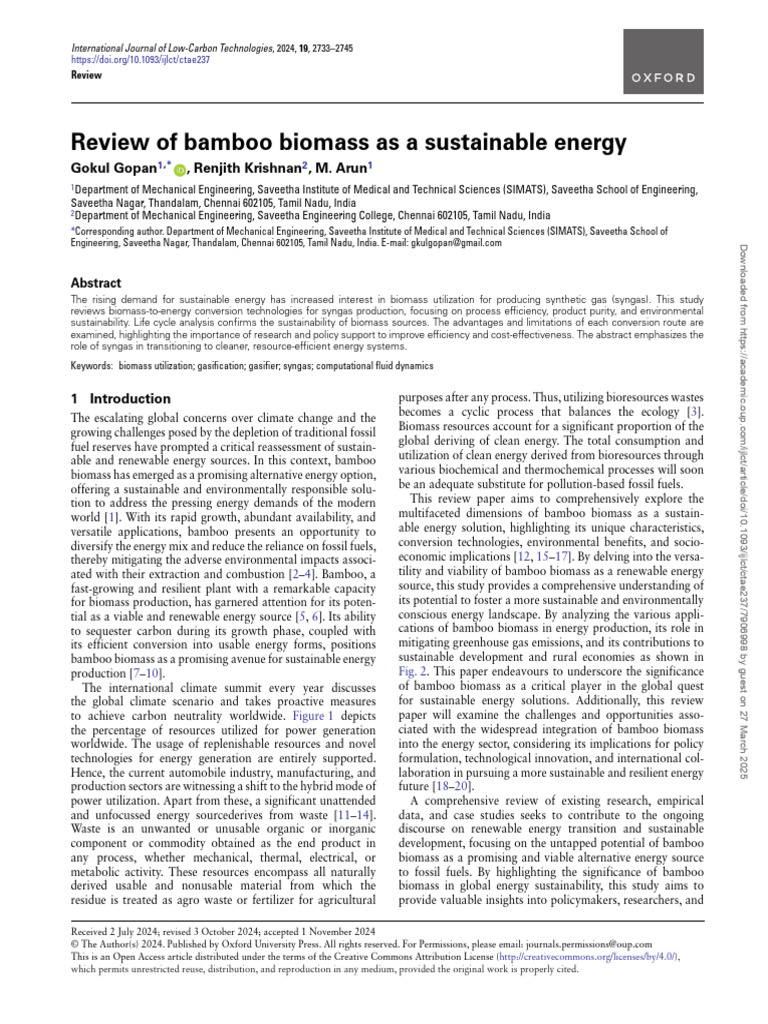 Bamboo Biomass: A Sustainable Energy Review | PDF | Gasification ...