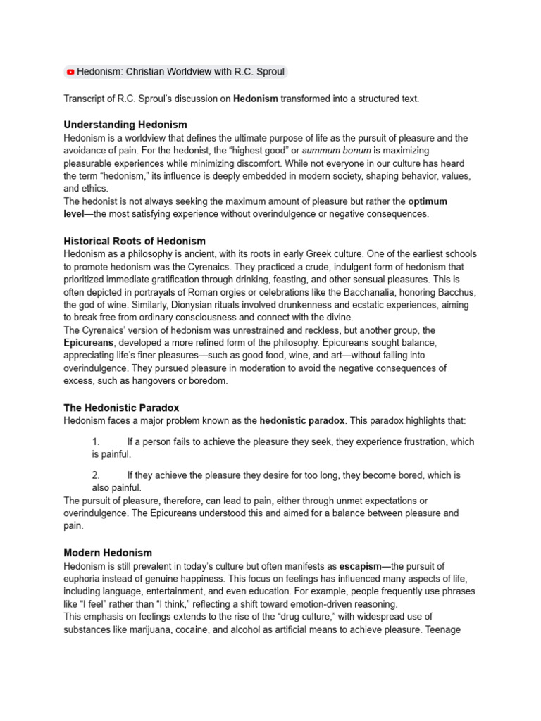 Hedonism's Ethical and Cultural Impact | PDF | Hedonism | Pleasure