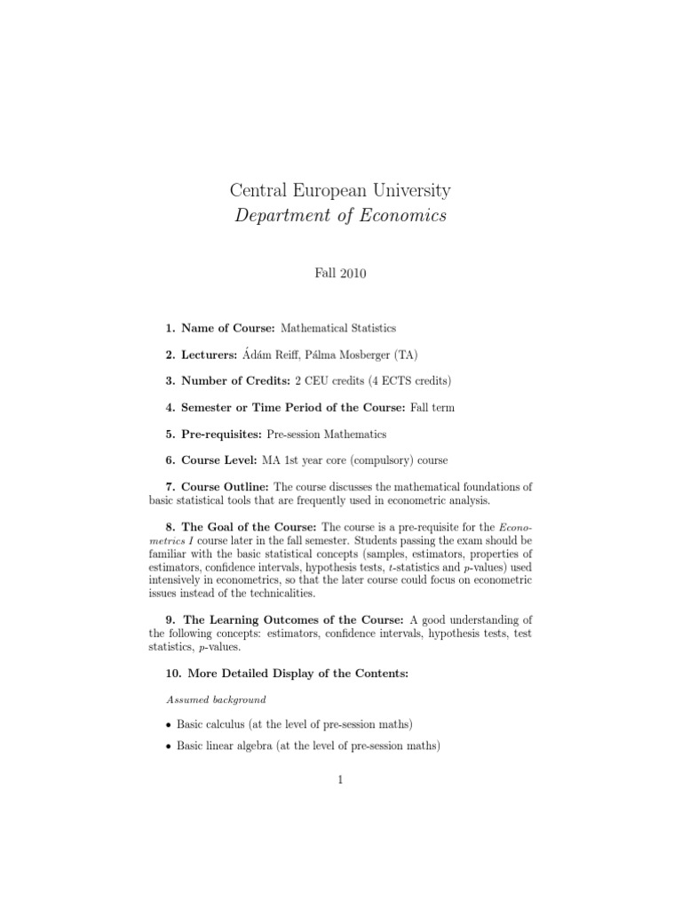 Mathematical Statistics Course Overview | PDF | Estimator | Normal ...