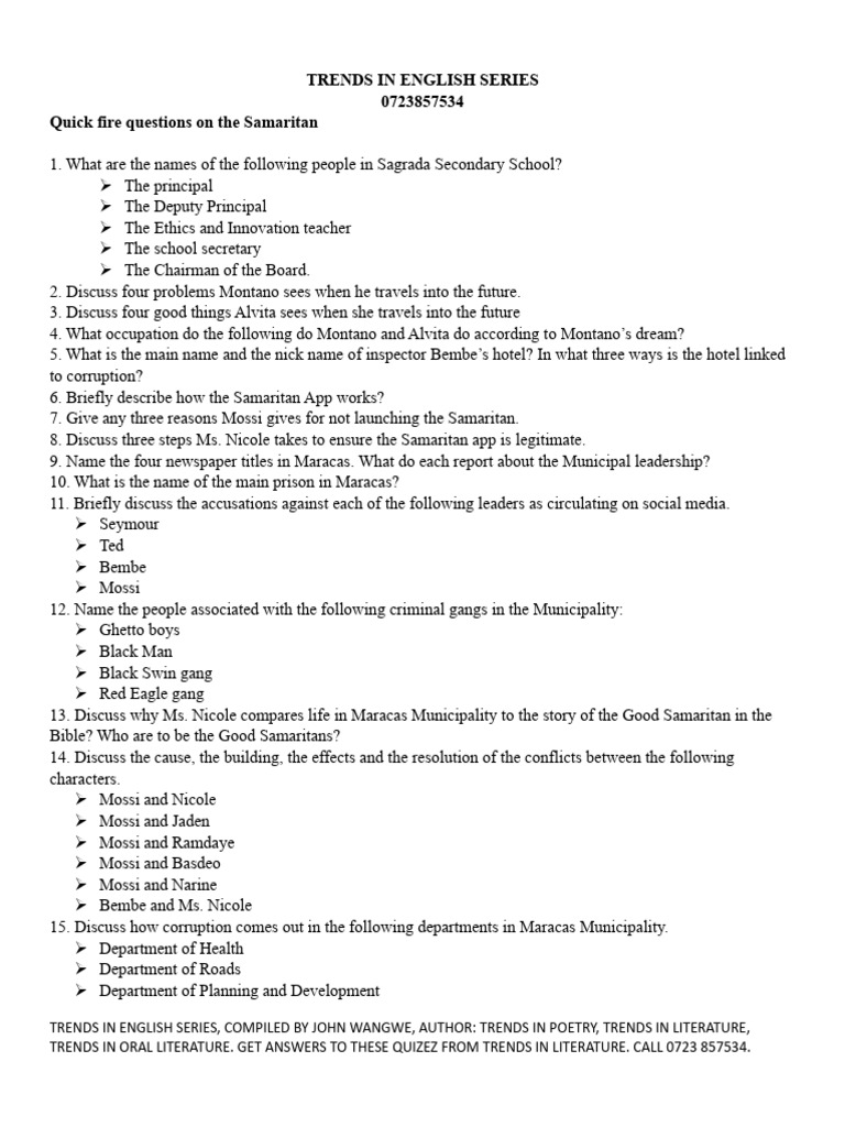 Quick Fire Quizes. Samaritan. | PDF