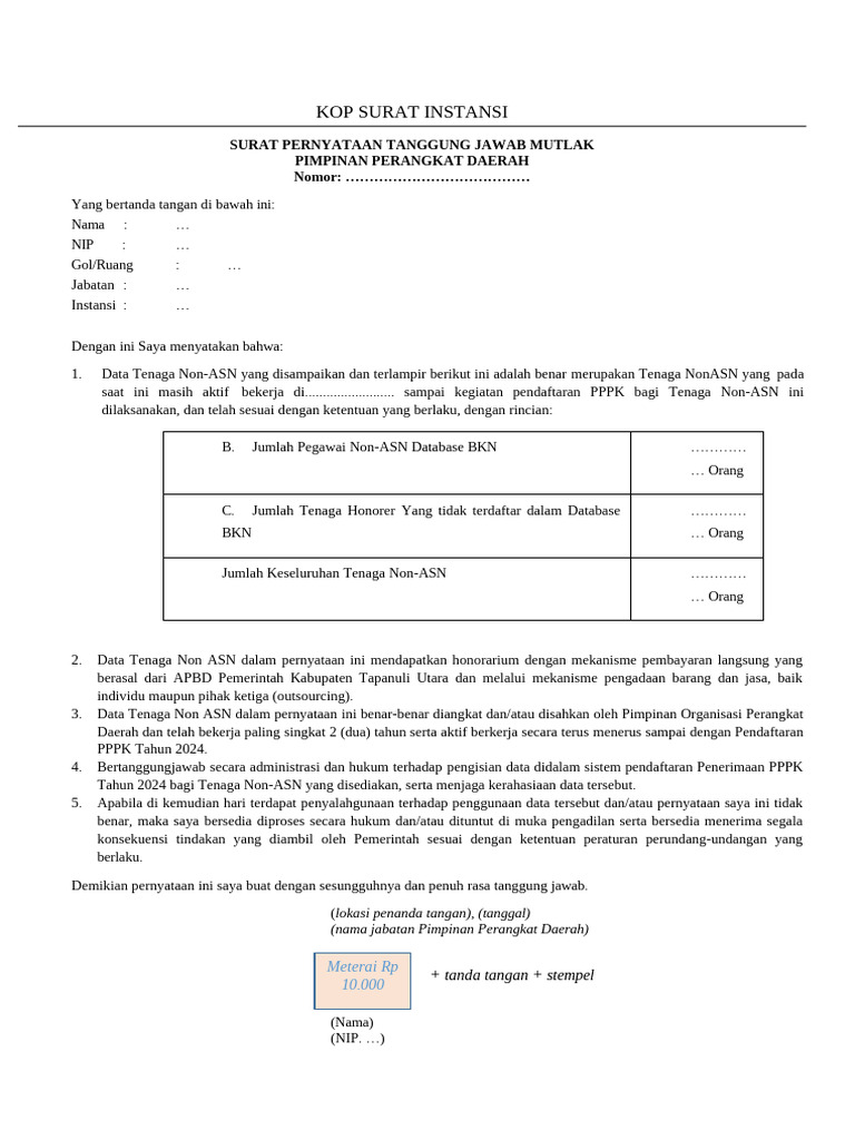 SPTJM PD PPPK 2024 Non Asn Database BKN | PDF