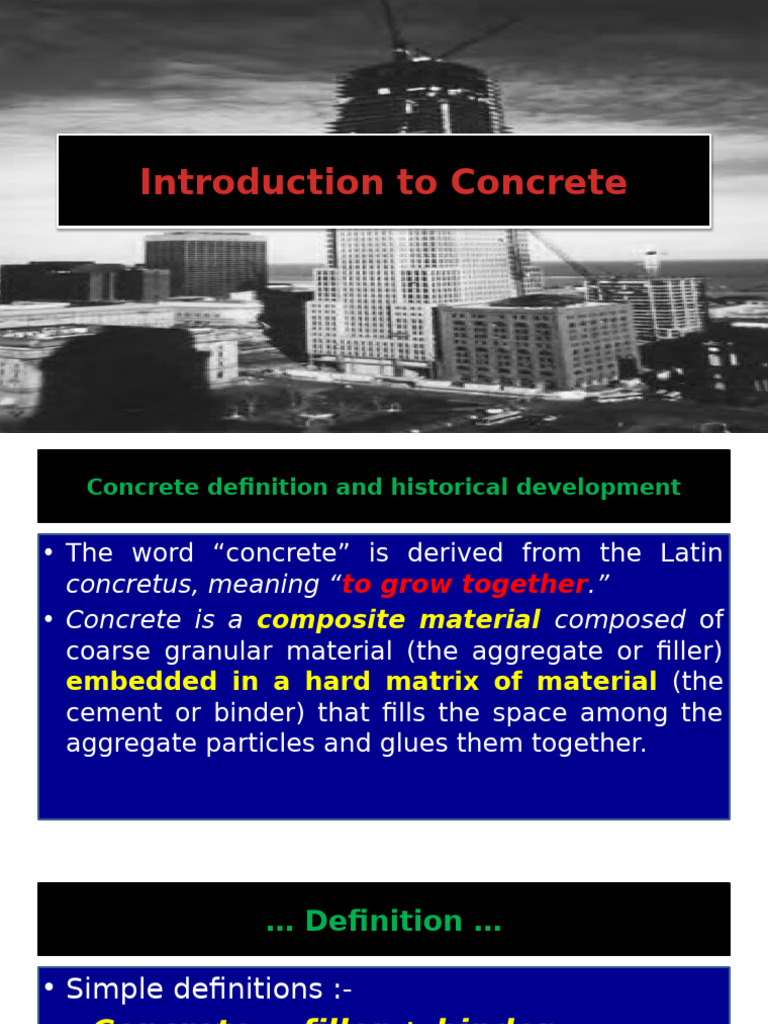Lecture 1 Introduction To Concrete | PDF | Concrete | Cement