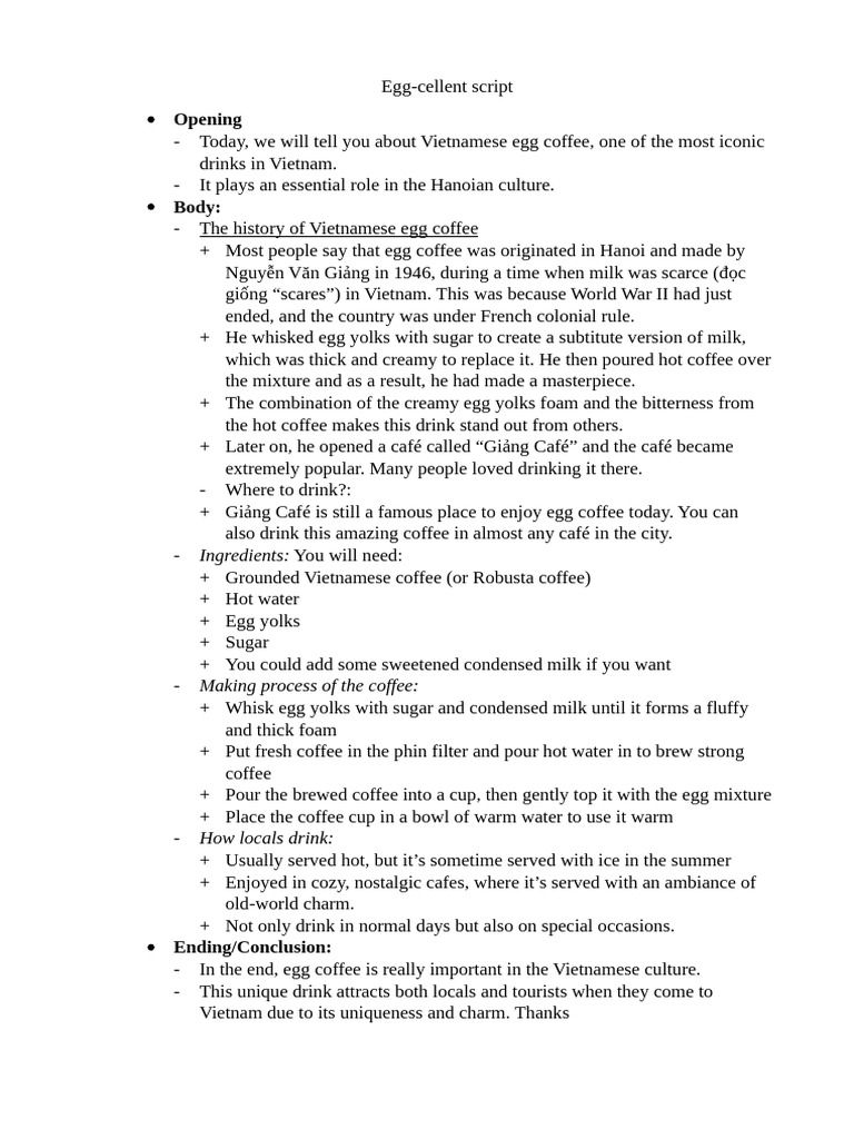 Egg-Cellent Script Abput Egg Coffee | PDF