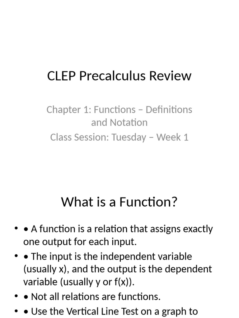 CLEP Precalculus WEEK1-CLASS1-Functions Presentation | PDF