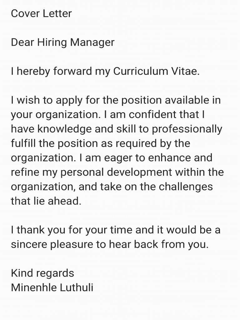 Minenhle cover Letter | PDF