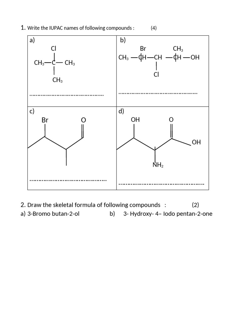 Write the IUPAC names of following compounds | PDF