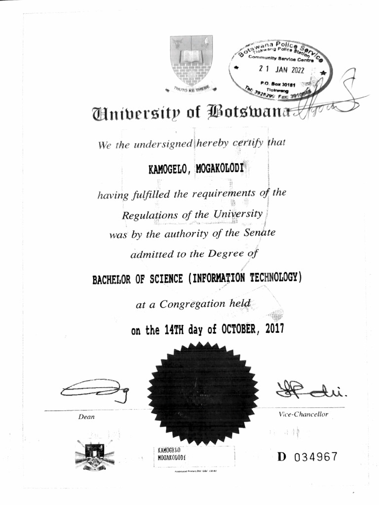 Bachelor of Science Degree Certificate | PDF