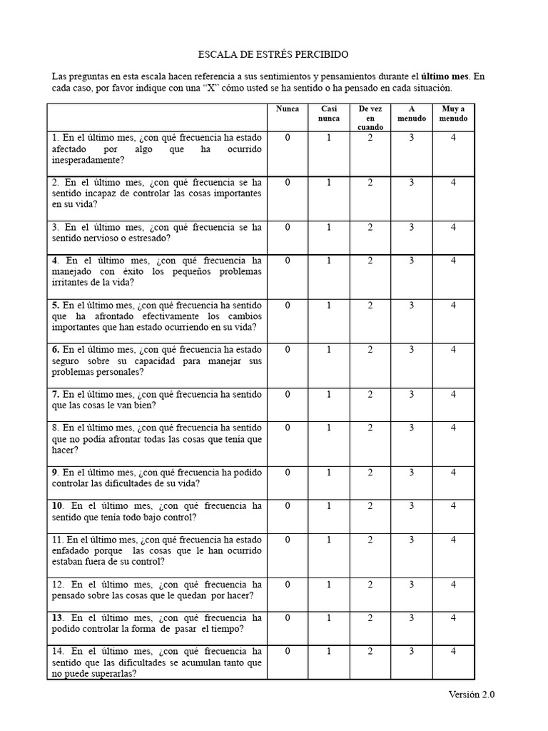 Escala de Estrés Percibido | PDF | Sicología