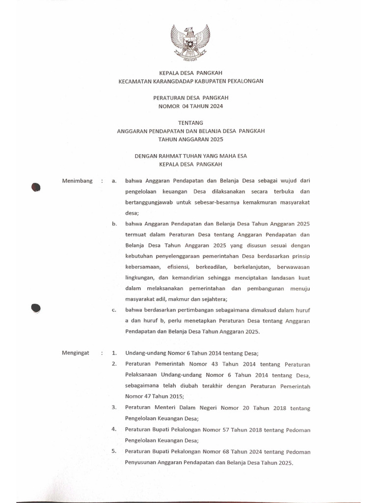 Perdes Pangkah - Apbdes 2025 | PDF