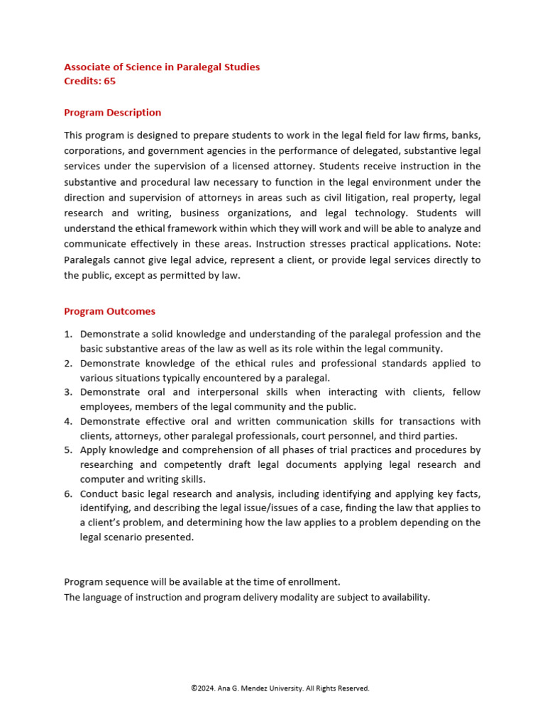 Associate of Science in Paralegal Studies | PDF | Paralegal | Lawyer