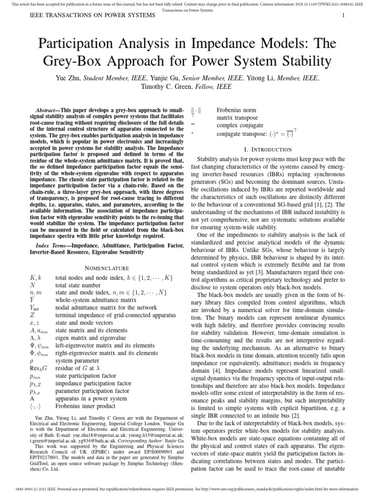 Participation Analysis in Impedance Models The Grey-Box Approach For ...