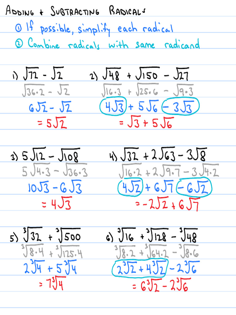 5.2 Adding & Subtracting Radicals | PDF