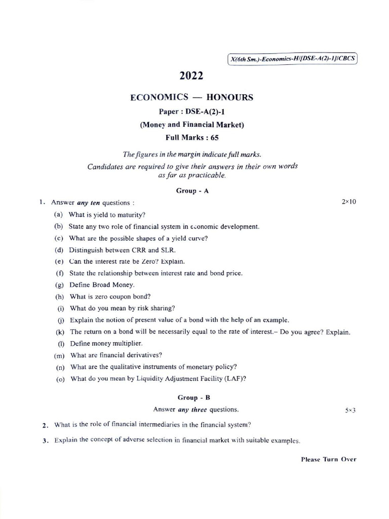 CU-2022 B.A. B.sc. (Honours) Economics Semester-6 Paper-DSE-A (2) - 1 ...