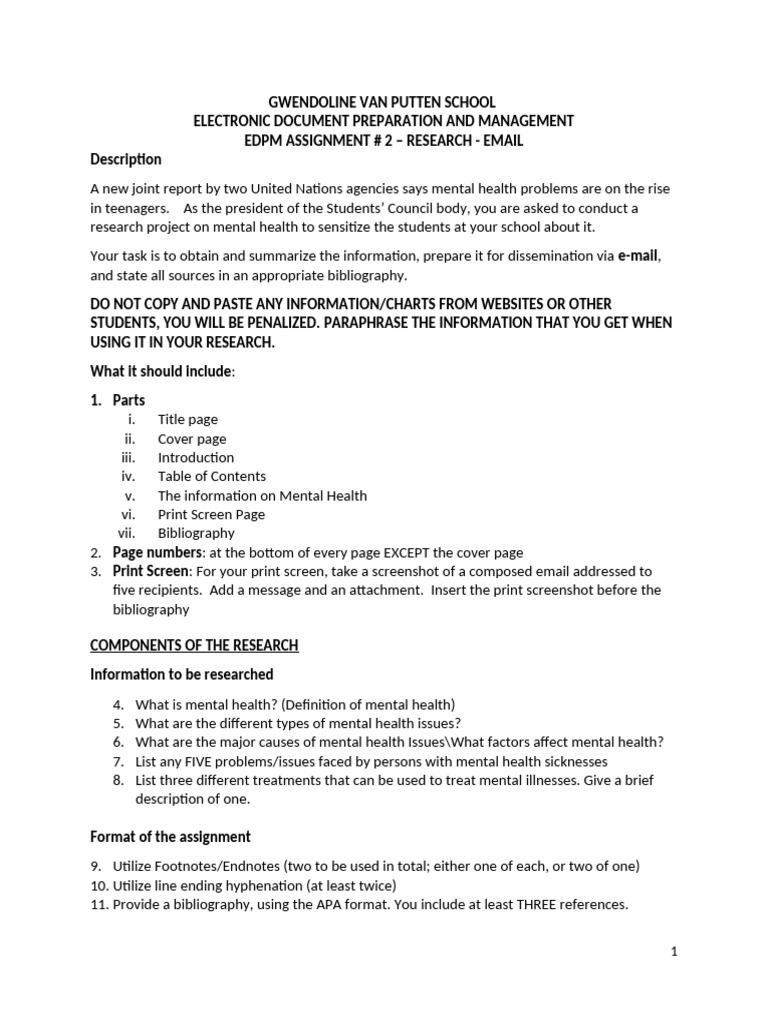 EDPM Mental Health Research Assignment | PDF | Note (Typography ...