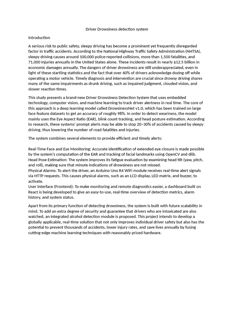 Driver Drowsiness Detection System Introduction | PDF | Traffic ...