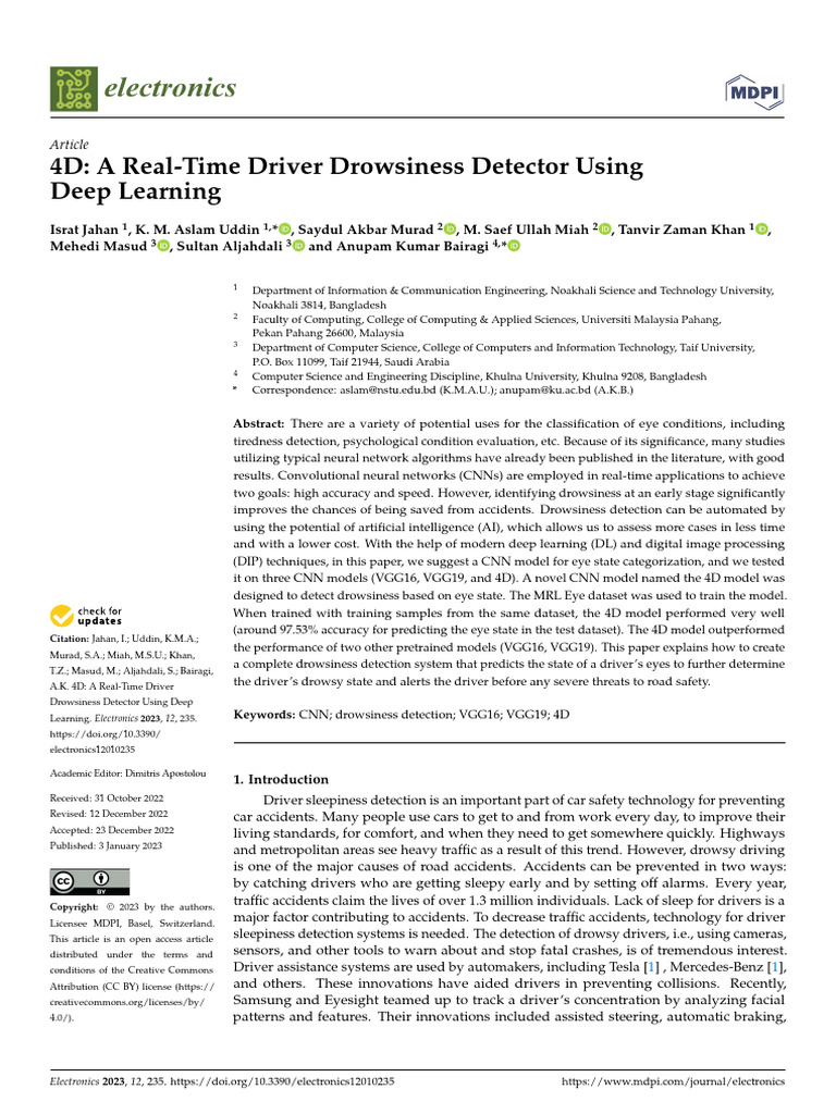 4D _A Real-Time Driver Drowsiness Detector Using Deep Learning | PDF | Deep Learning | Support ...