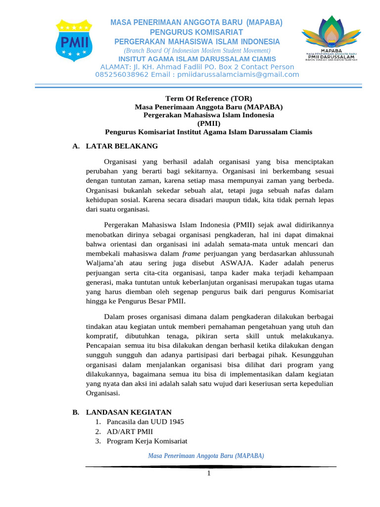 TOR PELANTIKAN Pmii Uic | PDF