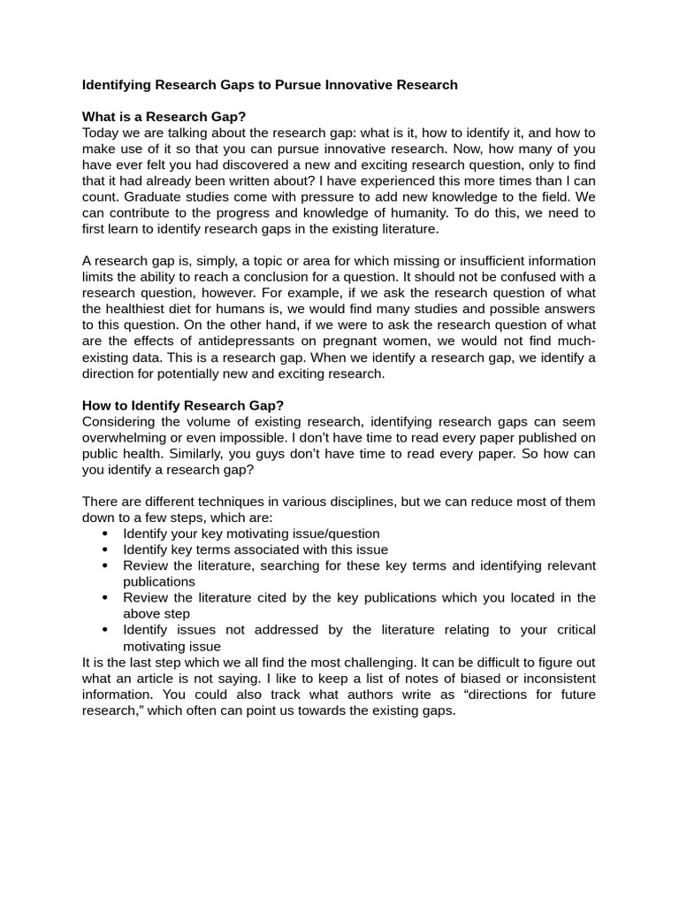 Identifying Research Gaps for Innovation | PDF | Methodology | Knowledge