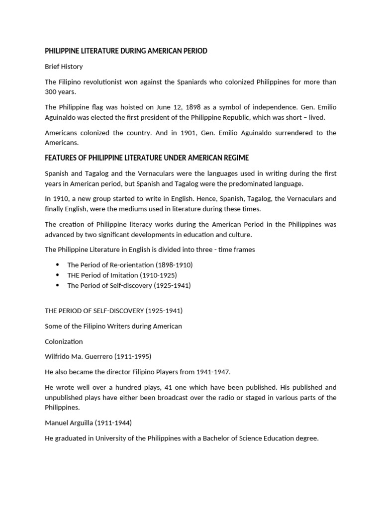PHILIPPINE LITERATURE DURING AMERICAN PERIOD | PDF | Philippines | Poetry