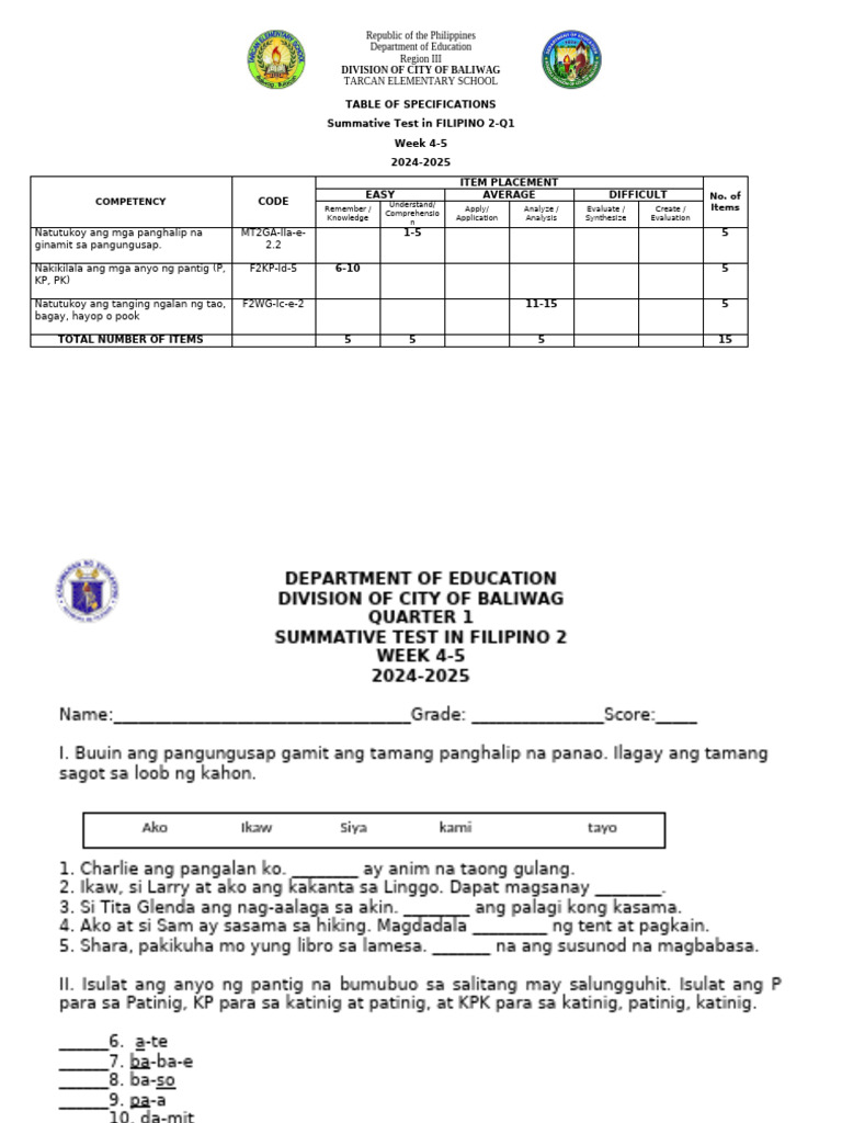 ST2_filipino q1 | PDF
