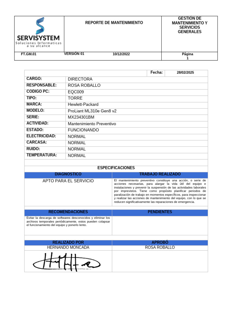 Reportes Mantenimiento Equipos de Computo | PDF | Informática